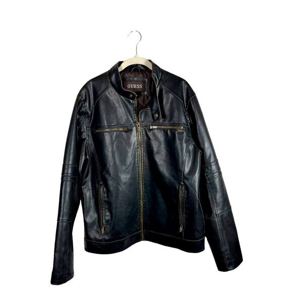 Guess | Jackets & Coats | Mens Guess Darkest Brown Fauxleather Jacket ...